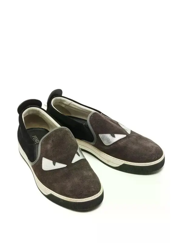 Fendi Monster Eyes Motif Slip-on Sneakers - Brown
