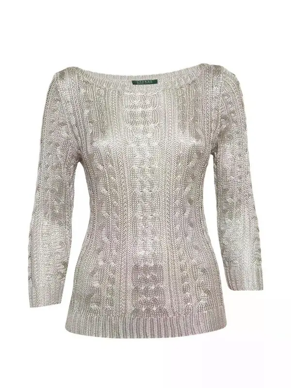 Ralph Lauren Cable Knit Metallic Sweater - Silver