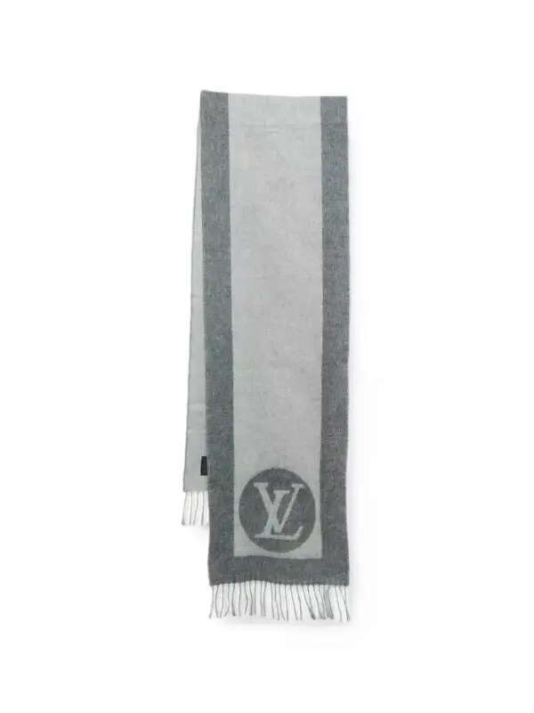 LOUIS VUITTON Monogram Fringed Scarf - Grey