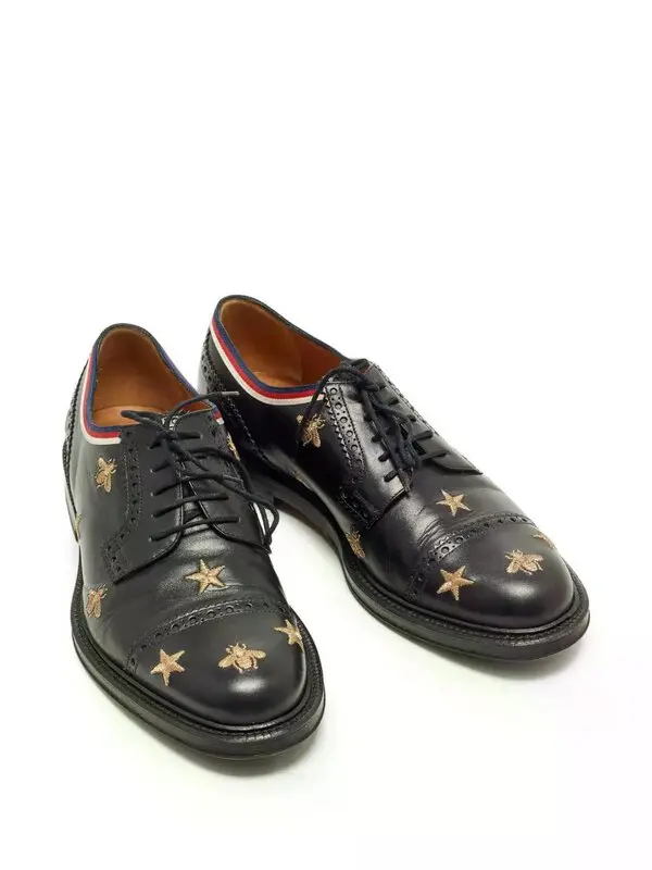Gucci Leather Star And Bee Embroidered Derby Shoes