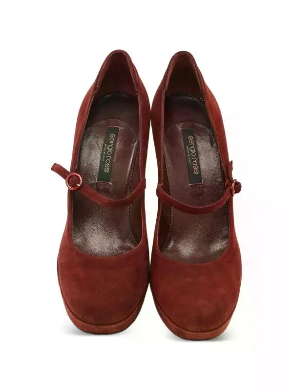 SERGIO ROSSI Burgundy Suede Mary Jane Platform Pumps