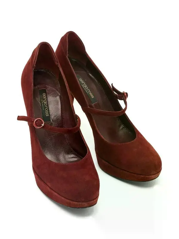 SERGIO ROSSI Burgundy Suede Mary Jane Platform Pumps