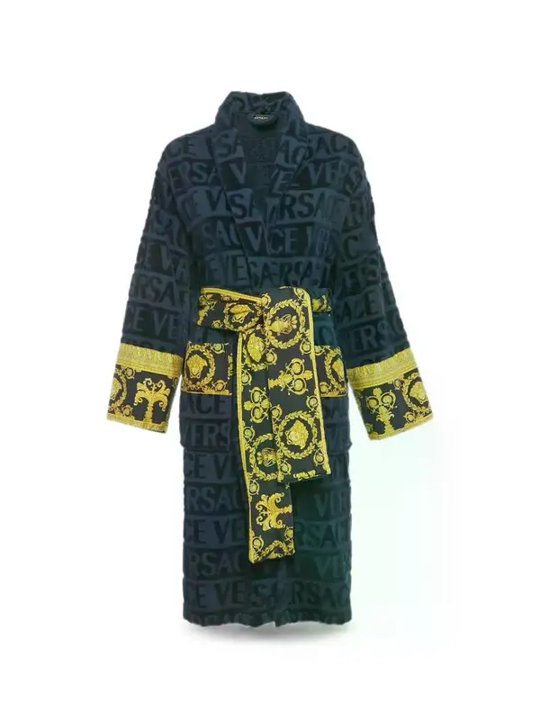 Versace Baroque Print Belted Bathrobe - Blue