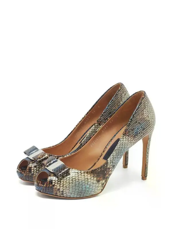 FERRAGAMO Vara Bow Python-embossed Heeled Pumps