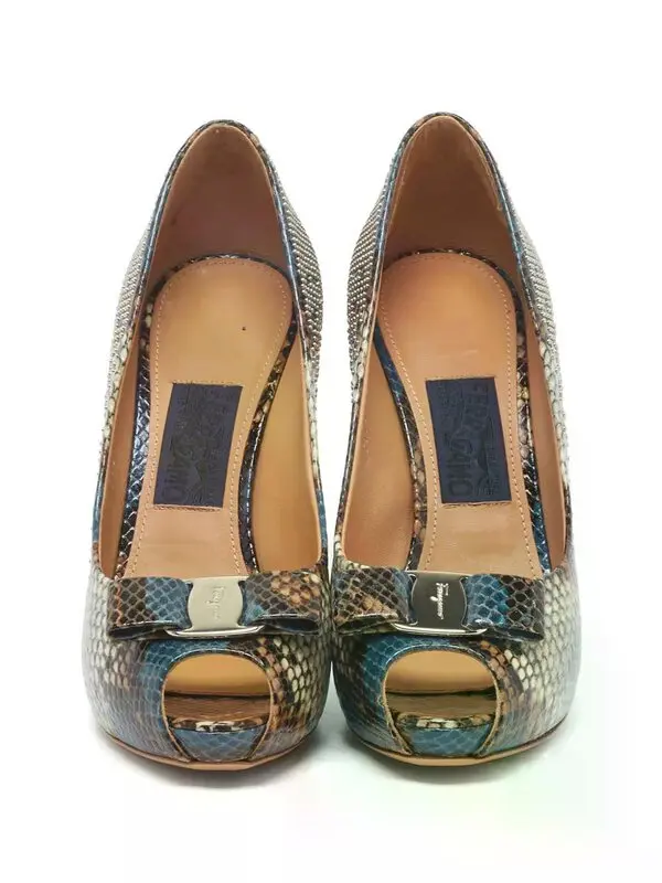 FERRAGAMO Vara Bow Python-embossed Heeled Pumps