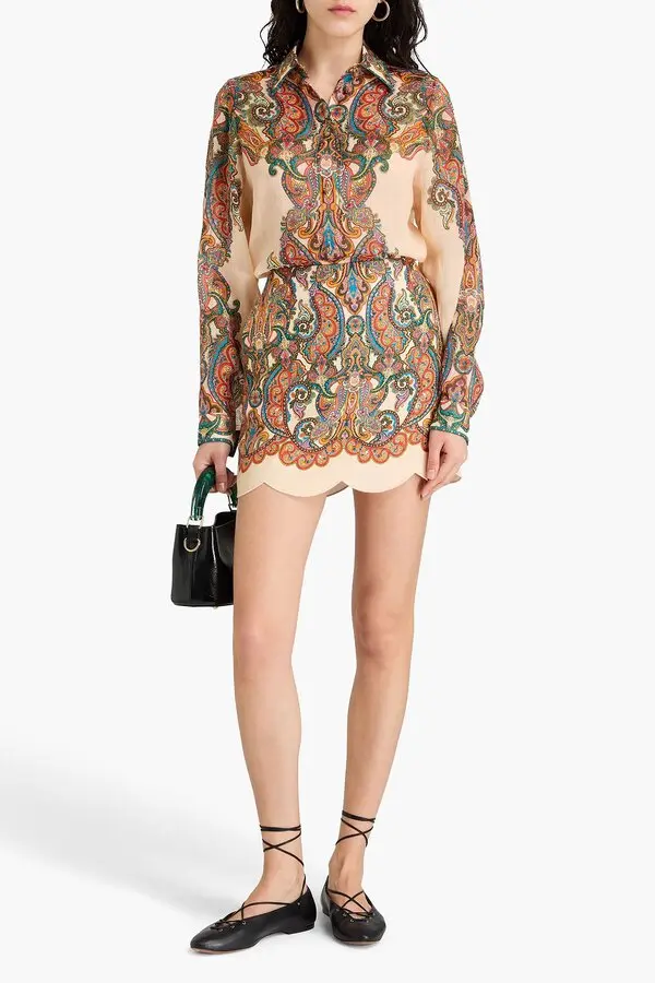 Zimmermann Scalloped Paisleyprint Linen Mini Skirt