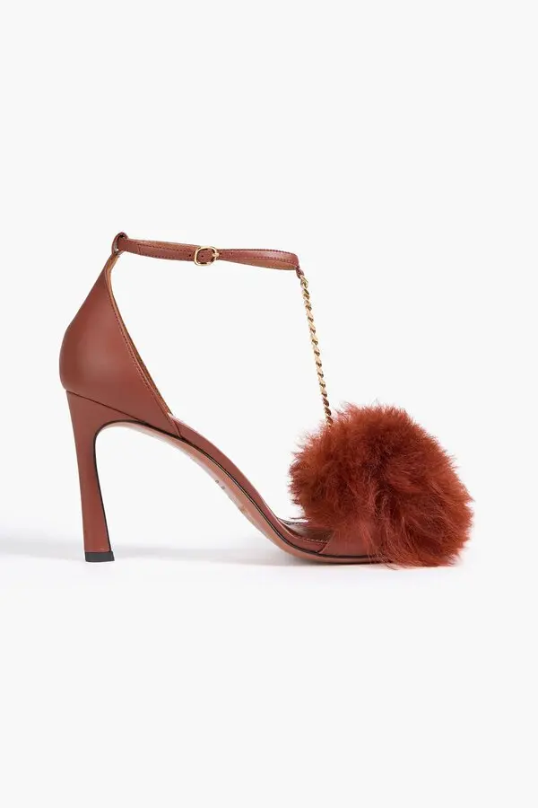 Zimmermann Chainembellished Leather And Shearling Sandals - Brown