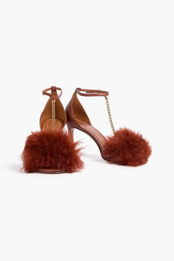 Zimmermann Chainembellished Leather And Shearling Sandals