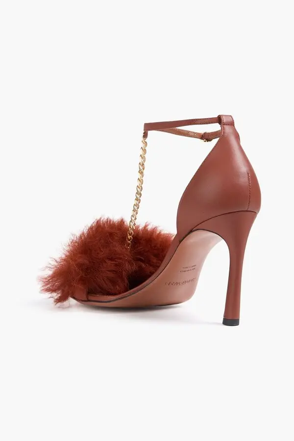 Zimmermann Chainembellished Leather And Shearling Sandals