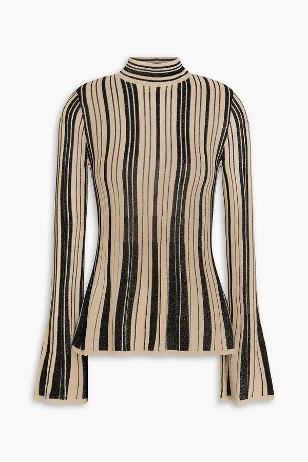 Zimmermann Metallic Striped Knitted Turtleneck Top - Beige