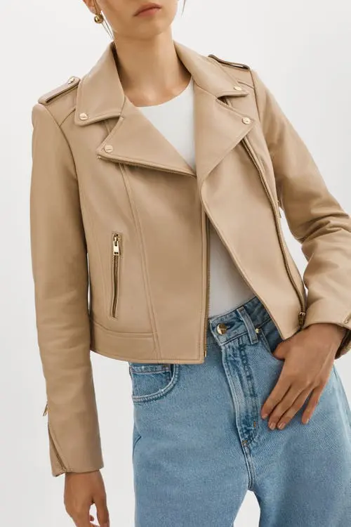LAMARQUE Donna Iconic Leather Biker Jacket - Wheat