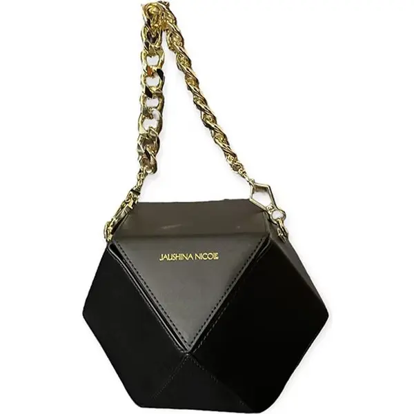 JAUSHINA NICOLE Tetra Top Handle Bag With Gold Tone Chain Strap - Black