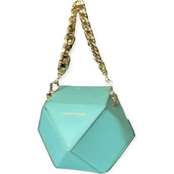 JAUSHINA NICOLE Tetra Top Handle Bag With Gold Tone Chain Strap - Turquoise