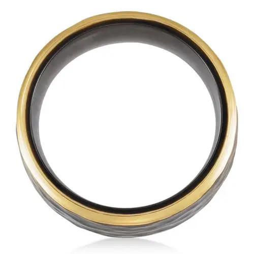 ALLUREZ 18k Yellow Gold Pvd And Black Hammered Wedding Band