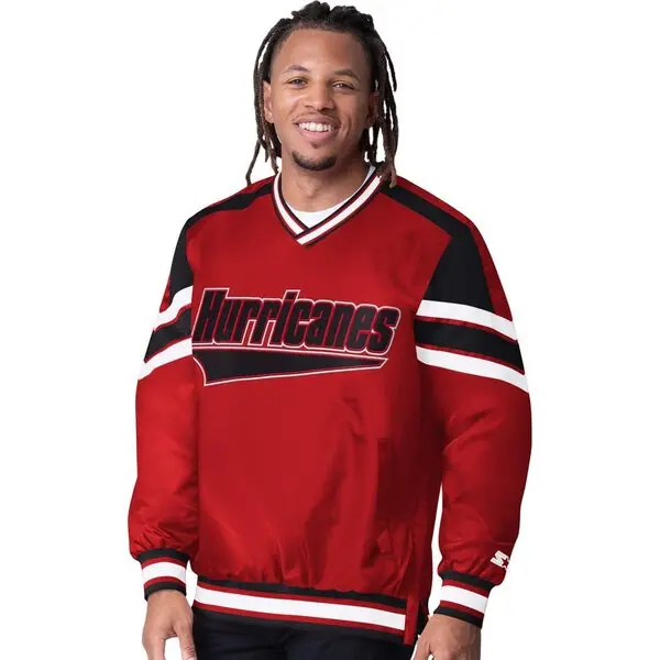 STARTER Carolina Hurricanes V-neck Pullover Jacket - Red