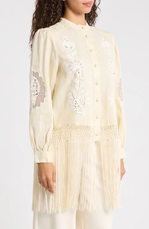 Farm Rio Sand Richilieu Linen Button-up Shirt