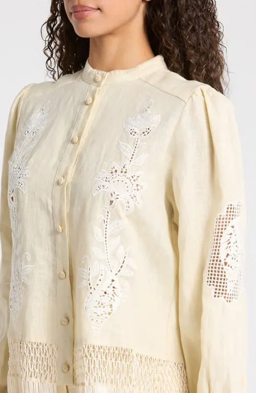 Farm Rio Sand Richilieu Linen Button-up Shirt