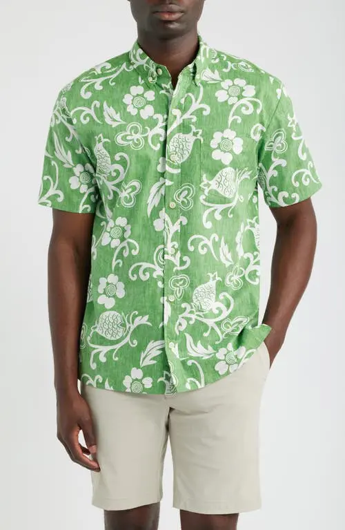 KAHALA Ginger Pareau Short Sleeve Cotton Button-down Shirt - Grass