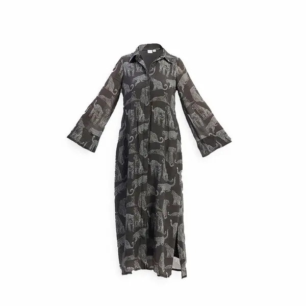 REISTOR Relaxed-fit Shirt Dress In Animal Print - Black