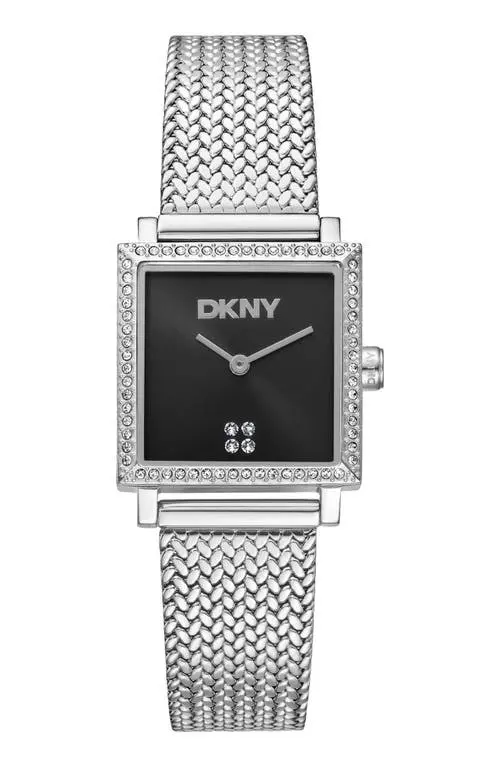 Dkny Milanese Square Watch With Crystal Bezel - Black/silver