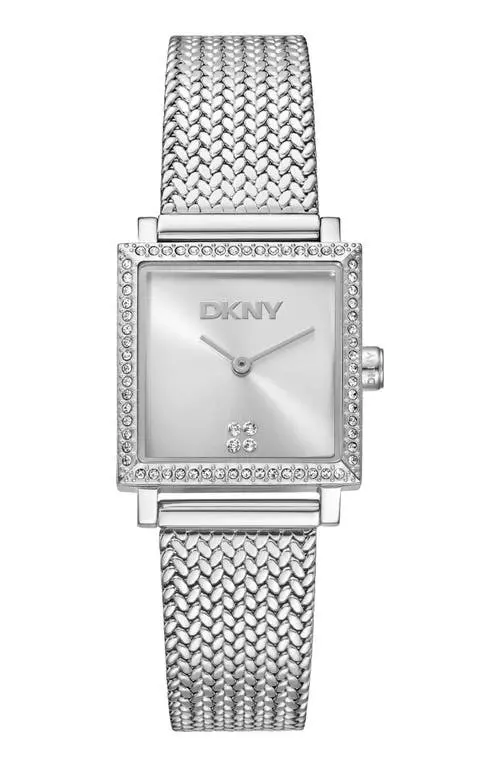Dkny Milanese Square Watch With Crystal Bezel - Silver
