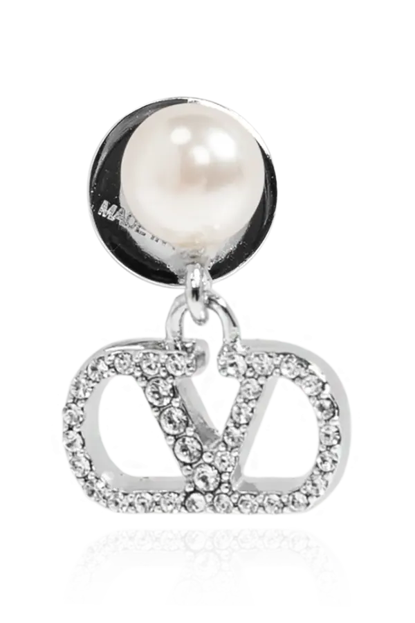 Valentino Garavani Tone Brass Crystal And Faux Pearl Drop Earrings