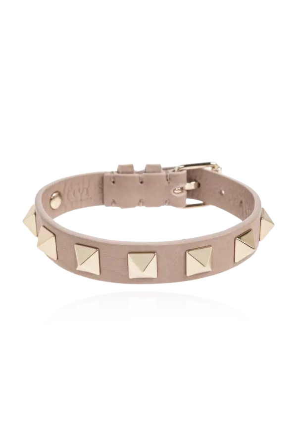 Valentino Garavani Leather Studded Bracelet - Beige