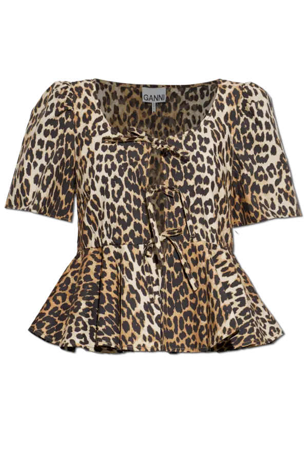 GANNI Top With Animal Motif - Brown