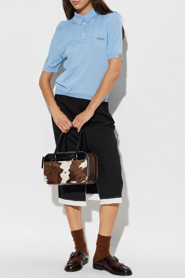 Marni Polo With Embroidered Logo And Pointelle Details