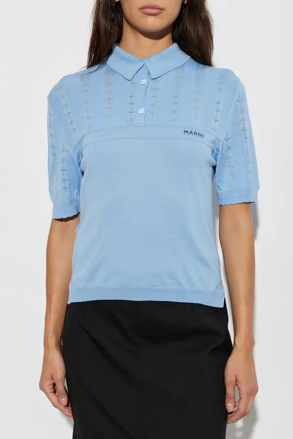 Marni Polo With Embroidered Logo And Pointelle Details