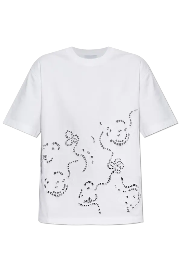 GANNI T-shirt With Openwork Pattern - White