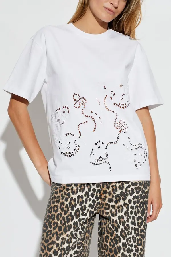 GANNI T-shirt With Openwork Pattern