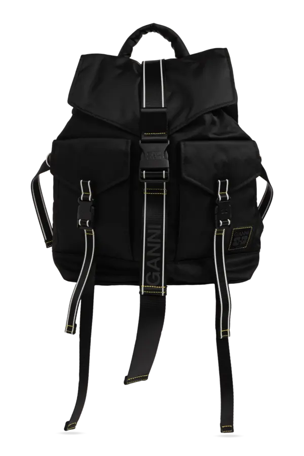 GANNI Backpack With Logo Patch - Black