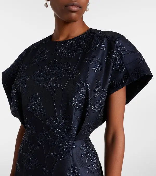 Carolina Herrera Fan Floral Jacquard Gown - Blue