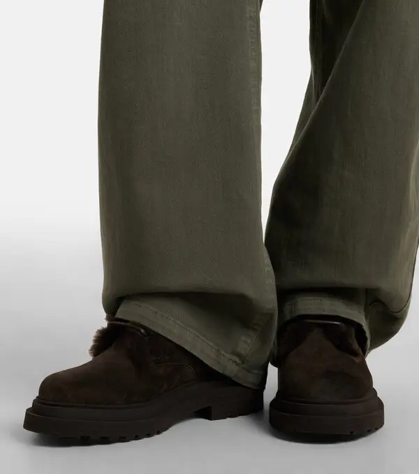 Brunello Cucinelli Monili Shearling-trimmed Suede Lace-up Boots - Brown