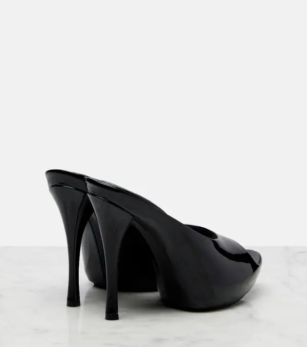 Gucci Viv Patent Leather Platform Mules - Black