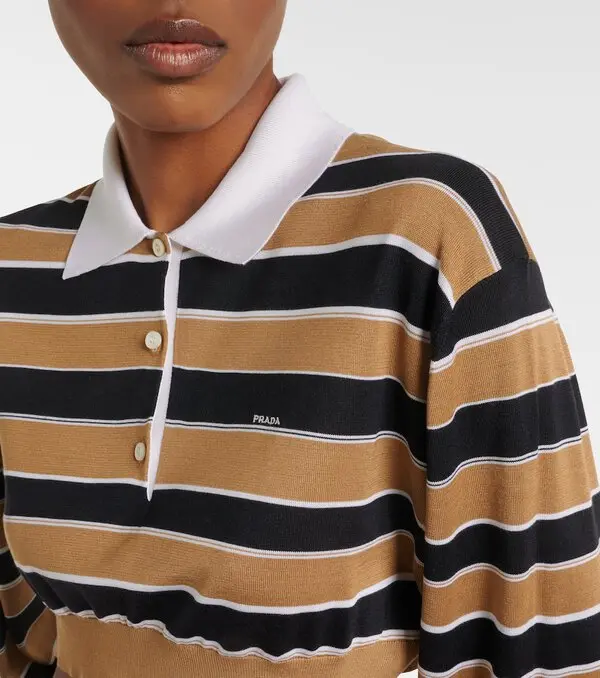 Prada Striped Cropped Silk Polo Shirt