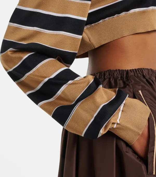 Prada Striped Cropped Silk Polo Shirt