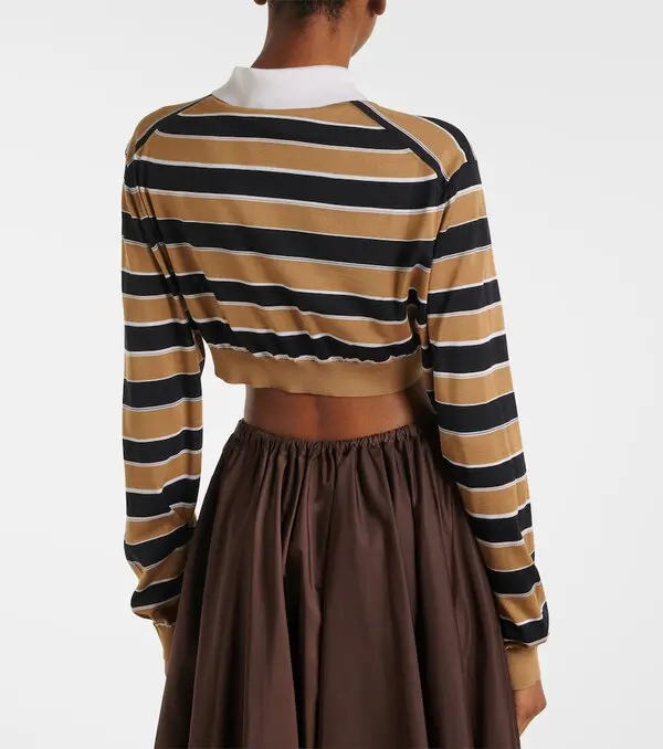 Prada Striped Cropped Silk Polo Shirt