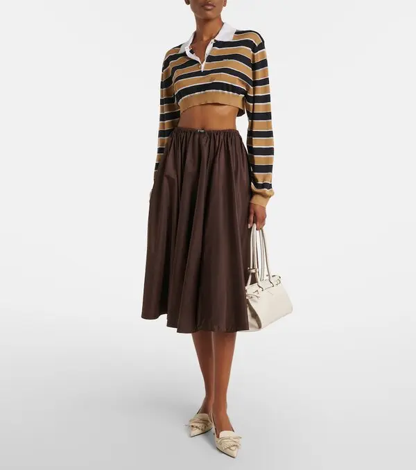 Prada Striped Cropped Silk Polo Shirt