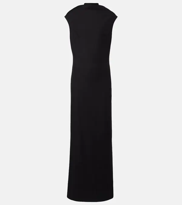 Brunello Cucinelli Monili Draped Wool-blend Gown - Black