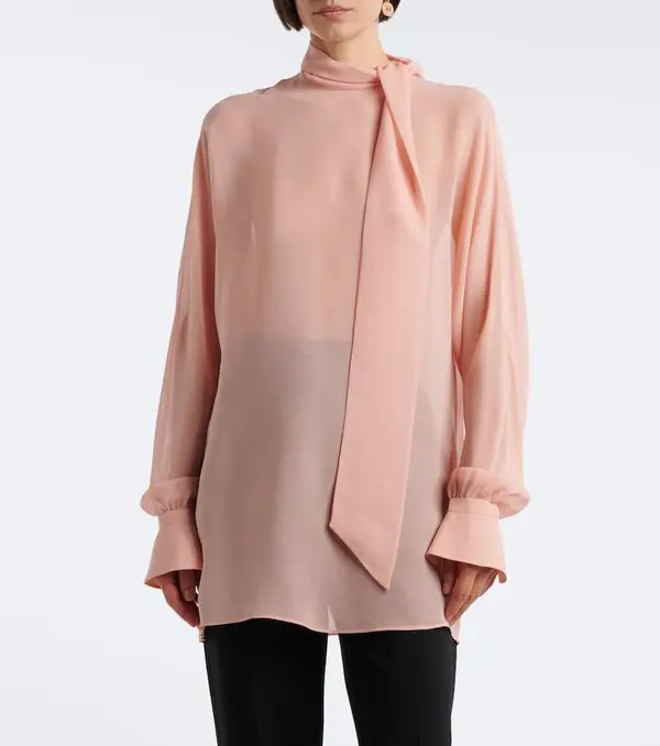 Valentino Garavani Tie-neck Silk Georgette Blouse - Pink