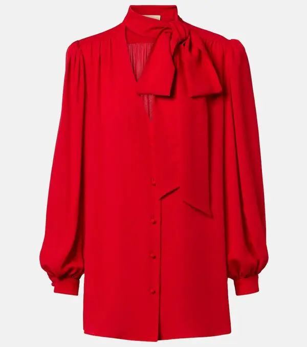 Valentino Garavani Tie-neck Silk Georgette Blouse - Red