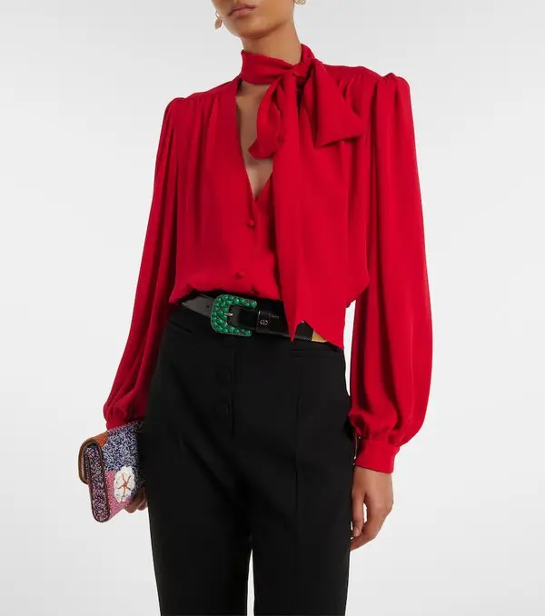 Valentino Garavani Tie-neck Silk Georgette Blouse - Red