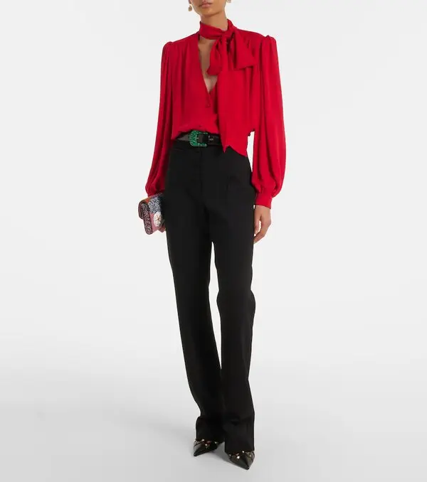 Valentino Garavani Tie-neck Silk Georgette Blouse - Red