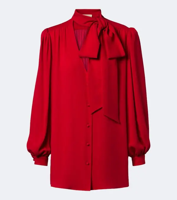Valentino Garavani Tie-neck Silk Georgette Blouse - Red