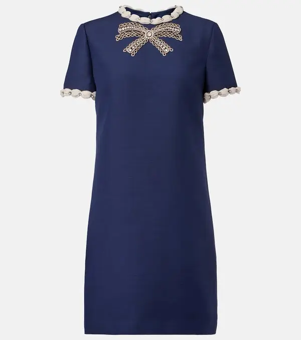 Valentino Garavani Crepe Couture Embellished Mini Dress - Blue