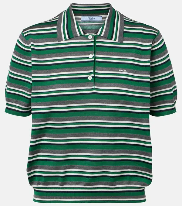 Prada Striped Cotton And Silk Polo Shirt - Green