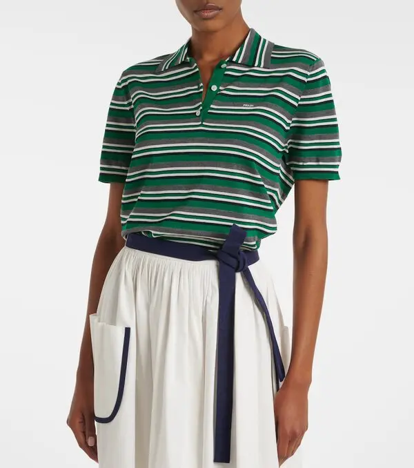Prada Striped Cotton And Silk Polo Shirt - Green