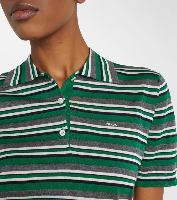 Prada Striped Cotton And Silk Polo Shirt - Green